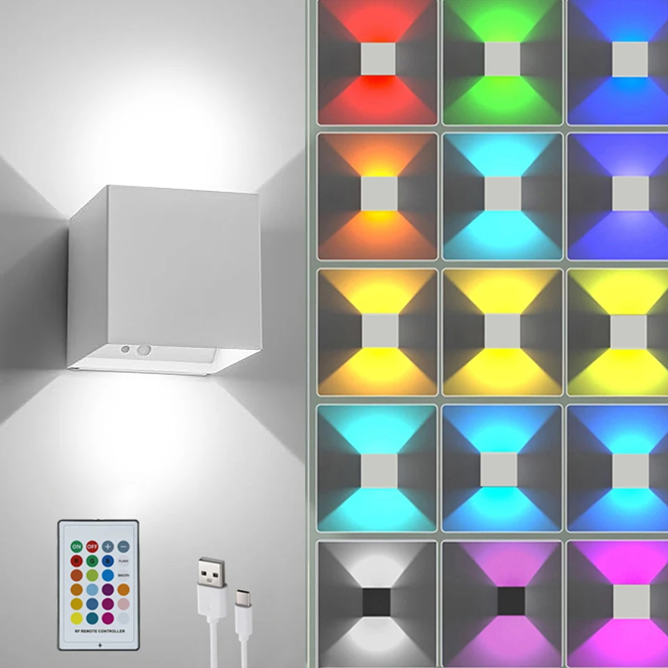 RGB-Indoor-LED-Colorful-Battery-Charging-Wall-Lamp-6W-Modern-Remote ...