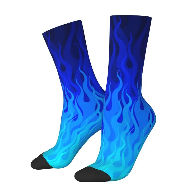 Custom Cute Printing Blue Burning Flames Fire Pattern Socks for Men ...