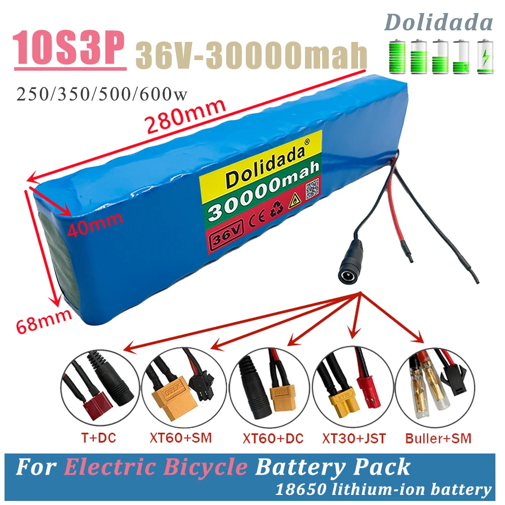 고출력 전기 자전거 스쿠터 오토바이 호버보드용 18650 리튬 이온 배터리 팩, 10S3P, 36V, 30Ah, 350W, 500W| | - AliExpress