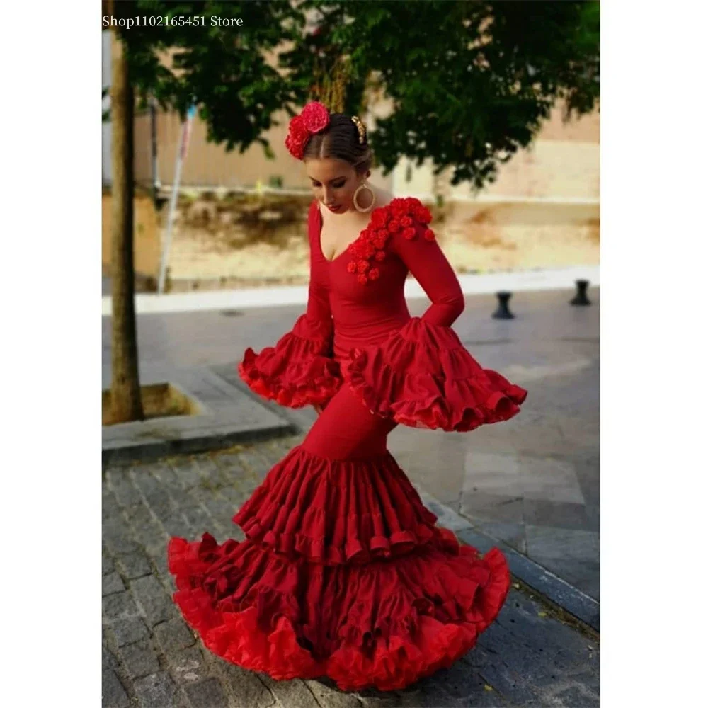 Red-Retro-Palace-Mermaid-Prom-Dresses-Retro-Spanish-Flamenca-Ruffles ...