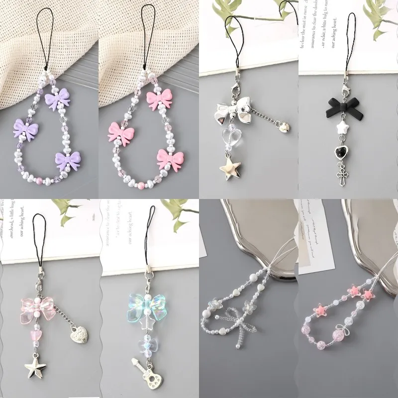 Korean-Cute-Bear-Love-Heart-Bowknot-Beaded-Phone-Charm-Chains-For ...