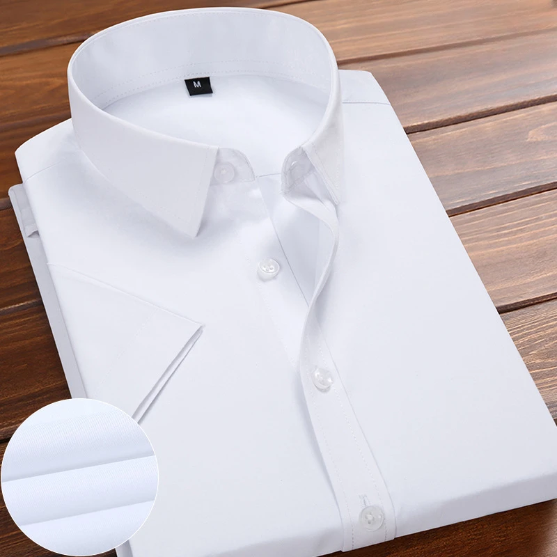 Camicia-bianca-a-maniche-corte-tinta-unita-da-uomo-nuova-estate ...