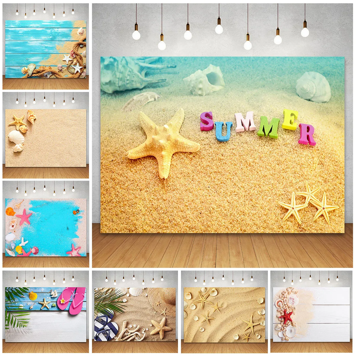 Vinyl-Beach-Sand-Floor-Background-Starfish-Shell-Tropical-Photozone ...
