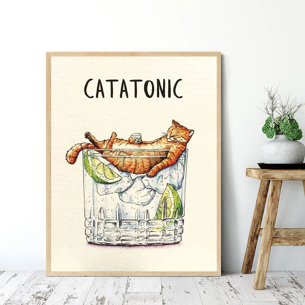 Funny Cat in Cocktail Drinking Prints and Posters Modern Home Living ...