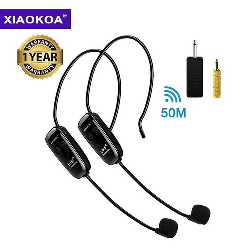 XIAOKOA Drahtlose Mikrofone Headset UHF Dual-Wireless-Mic 2 Drahtlose ...