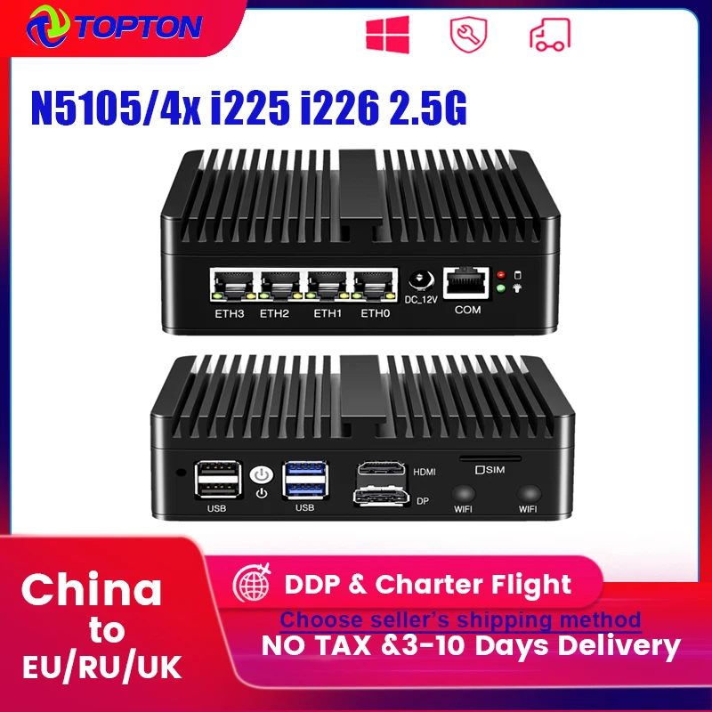 Topton Soft Router N5105 N5100 4x Intel I225-v B3 2.5g Lan Nvme Fanless ...