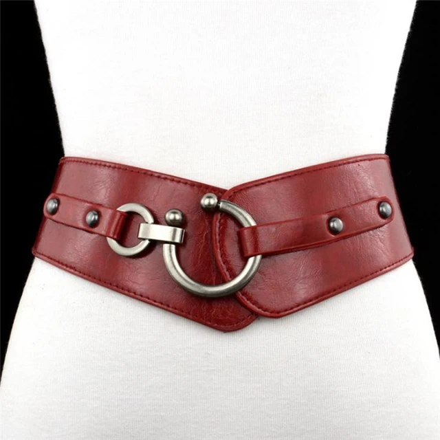 Fashion Gold Semi-Circular Buckle Wide Belt Female Brown/Black/Wine Red ...