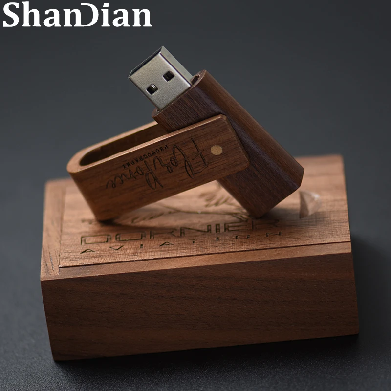 Shandian Wooden Usb2.0 Flash Drive Rotatable Wood Pen Drive 128gb 8gb ...