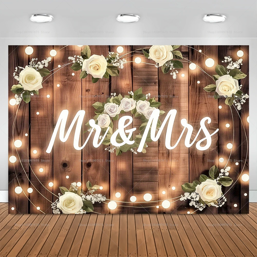 Mr & Mrs Rustic Wooden Backdrop Wedding Bridal Shower Bachelorette ...