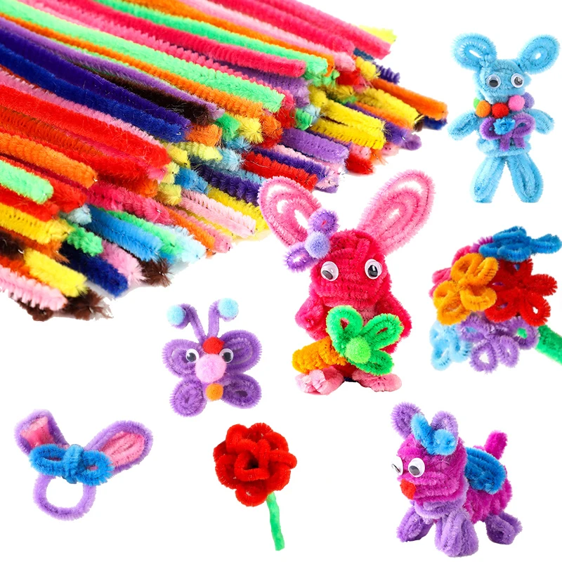 50~200pcs Colorful Twisting Bar Chenille Fluffy Pipe Plush Rod Craft ...