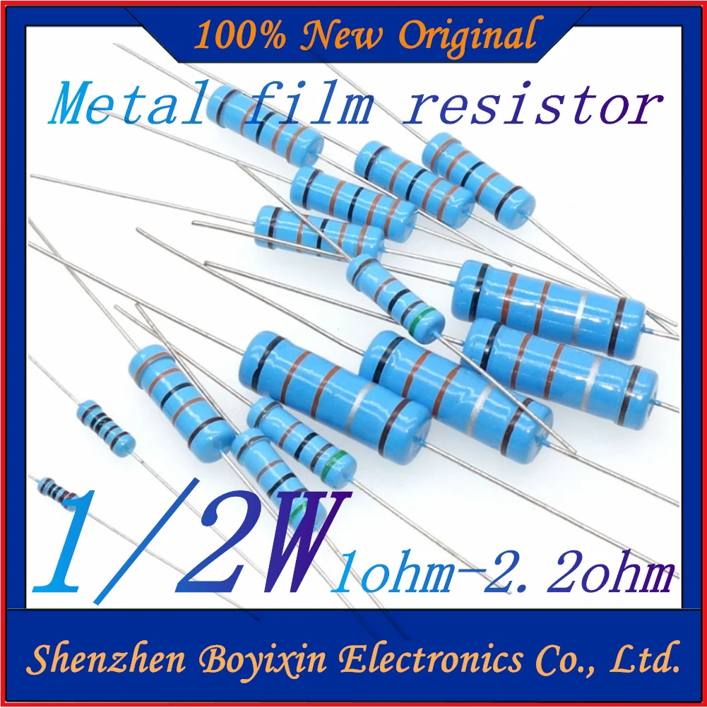 50pcs 1/2W Metal film resistor 1% 1R ~ 1M 1 2 10 22 47 100 330 ohm 1K 4 ...