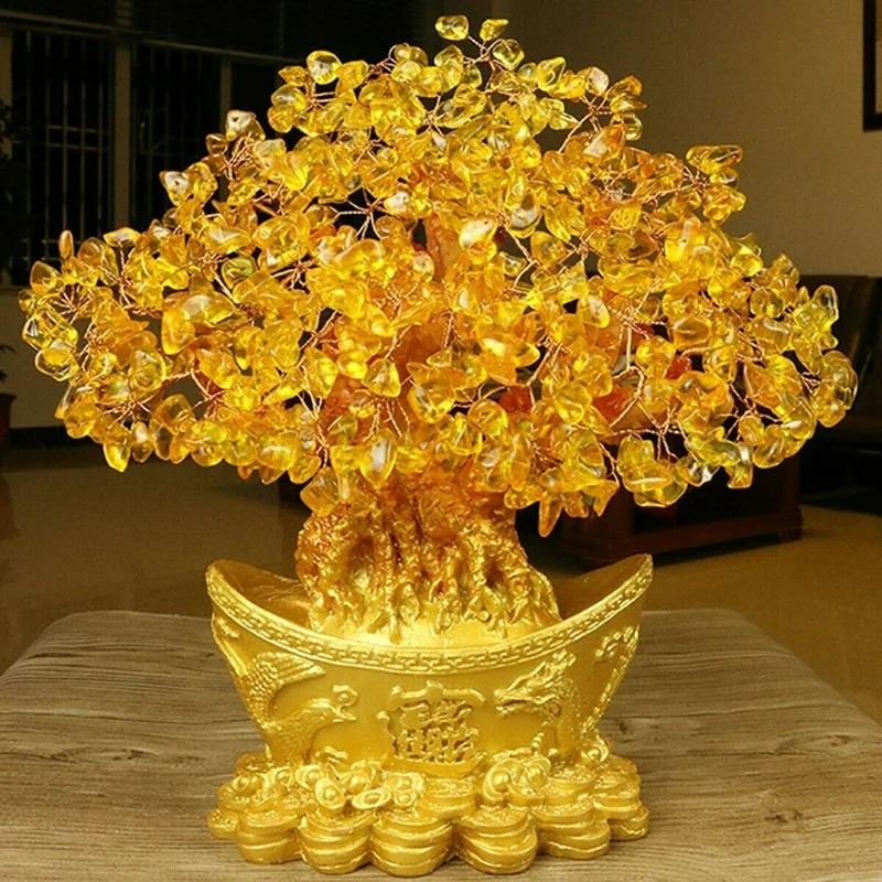 Feng Shui Yellow Lucky Wealth Trees Lemon Quartz Crystal Yuanbao Money ...