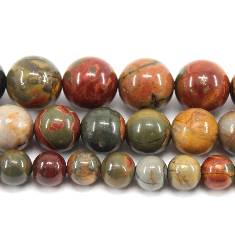 Natural Smooth Red Picasso Jasper 4 6 8 10MM Polish Round Loose Strand ...