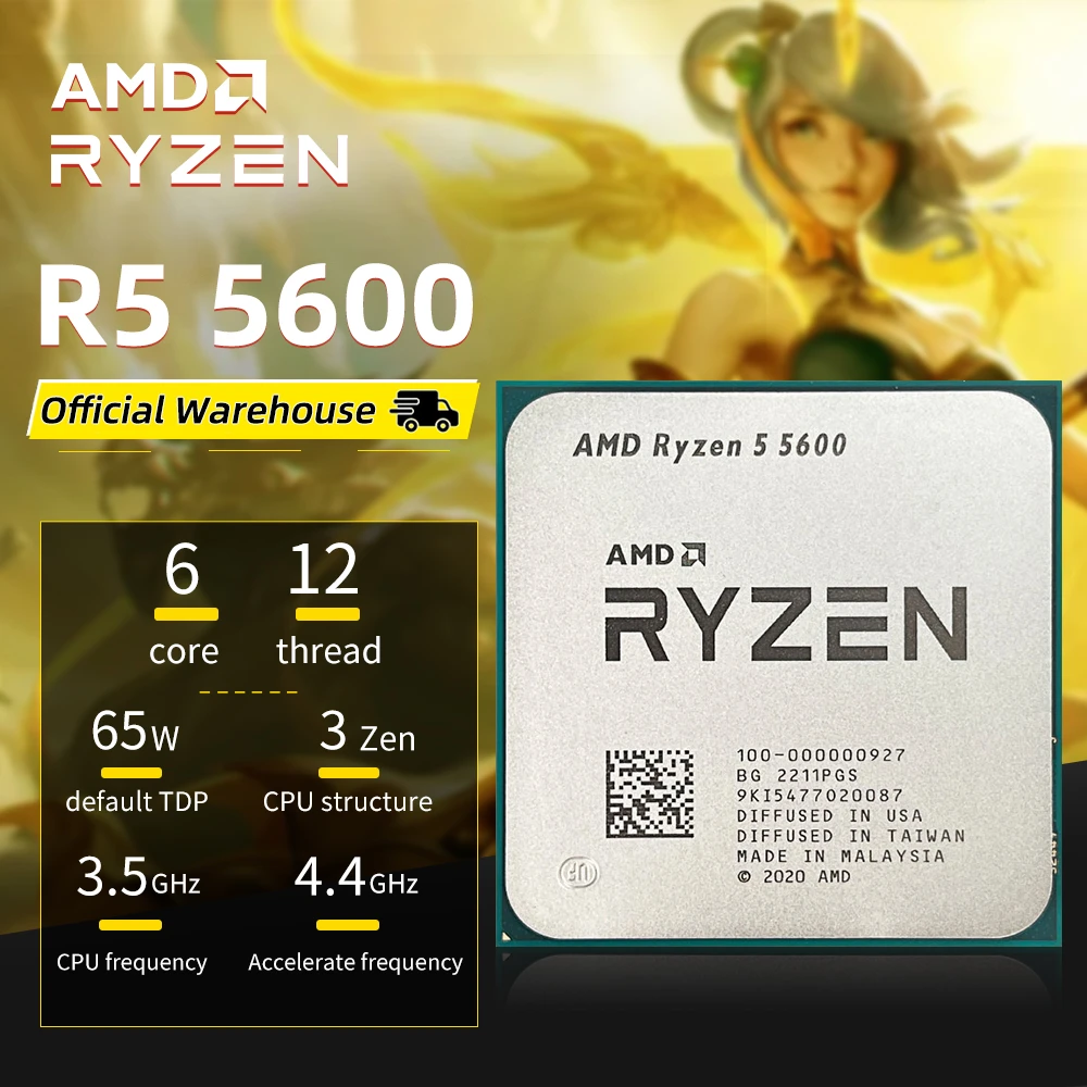 Novo Amd Ryzen 5 5600 R5 5600 3.5ghz 6 Núcleo 12 Thread Cpu Desktop Acessórios Processador 7nm ...