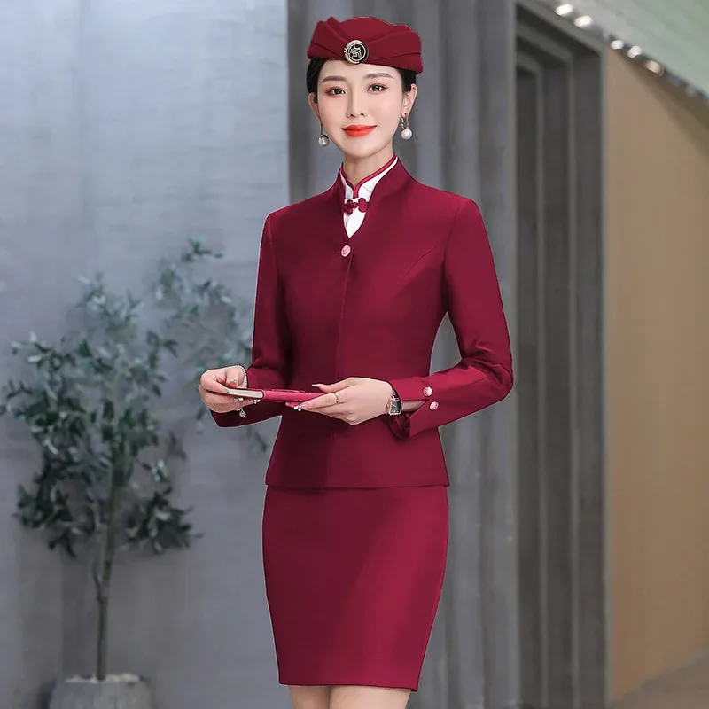 Women-s-Air-Stewardess-Uniform-Suit-Professional-Gown-Jewelry-Hotel ...