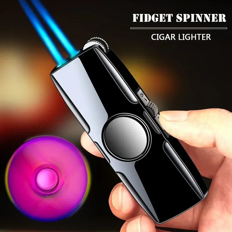 New Metal Fidget Spinner Cool Lighter Windproof Blue Flame Nozzles ...