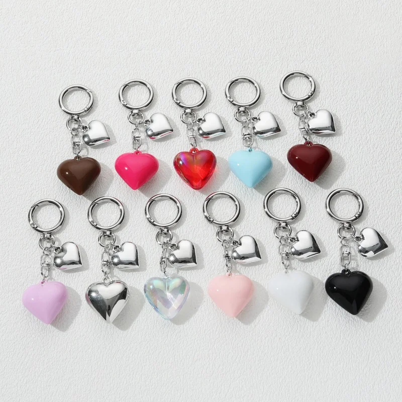 Y2K Colorful Acrylic Heart Keychain Plastics Love Key Ring For Women ...