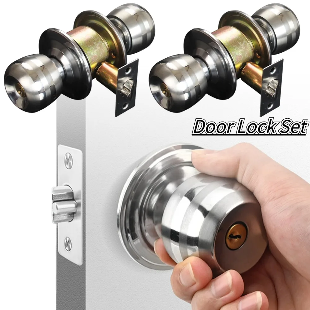 Keyed-Entry-Door-Knob-Lock-Set-Interior-Exterior-Round-Door-Knobs ...