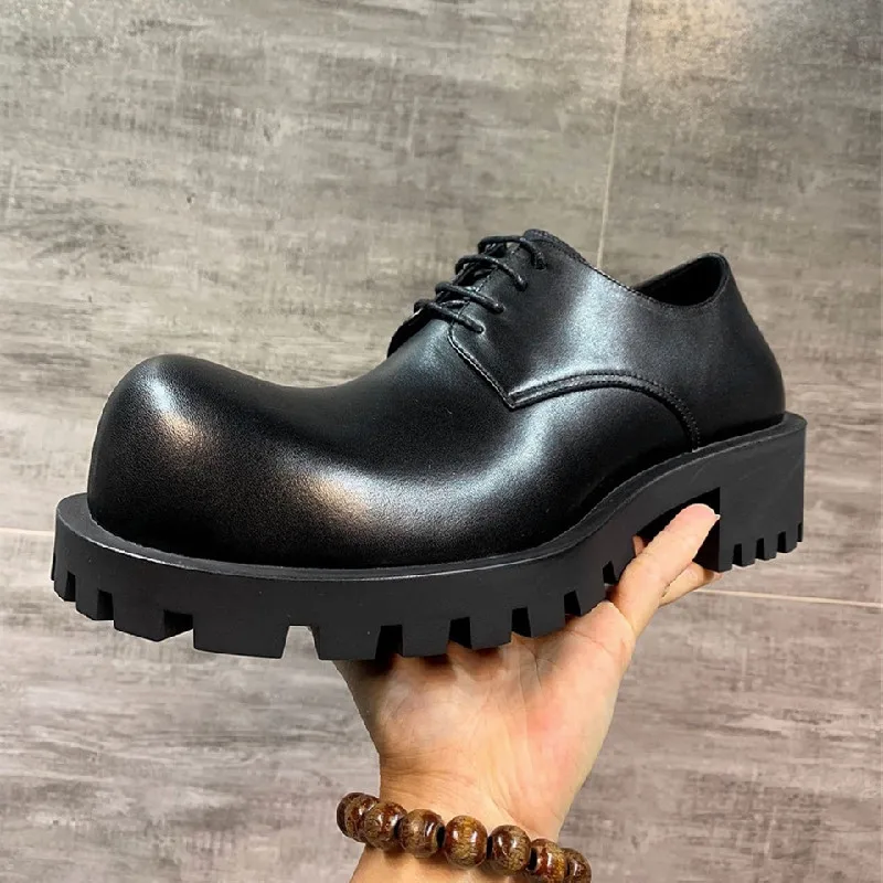 Men's Low Top Leather Big Head Thick Bottom Non Slip Elevator Oxford ...