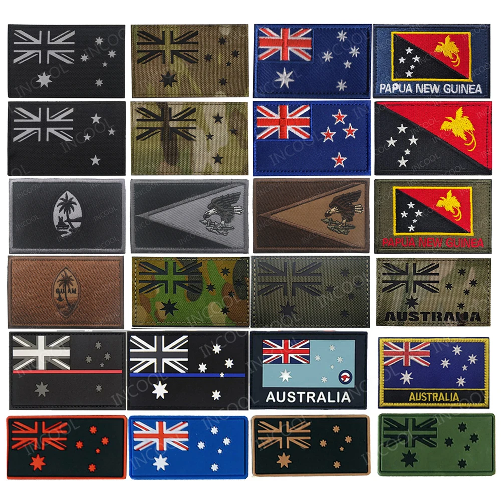 Australia New Zealand Papua New Guinea Guam Samoa Flags Embroidered PVC IR Reflective Patches ...