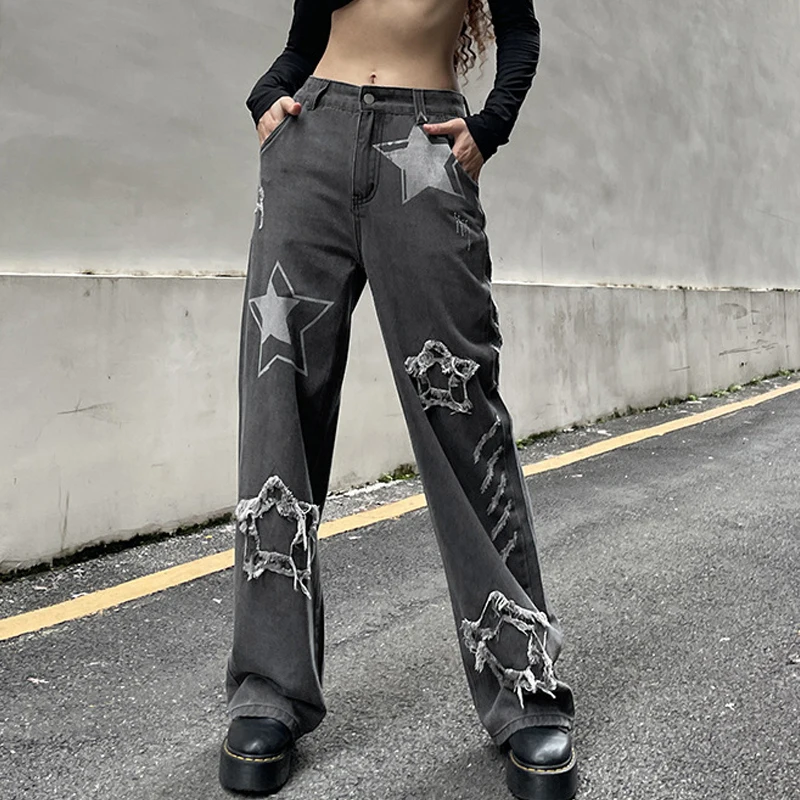Jeans Star Patches | Black Jeans Stars | Stars Patchwork Pants | Y2k ...