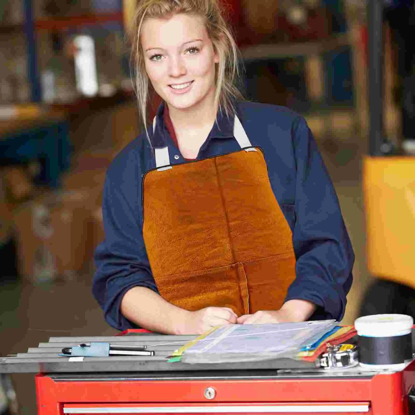 1pcs Welding Apron Leather Work Cowhide Resistant Bib Heat Hair Working ...