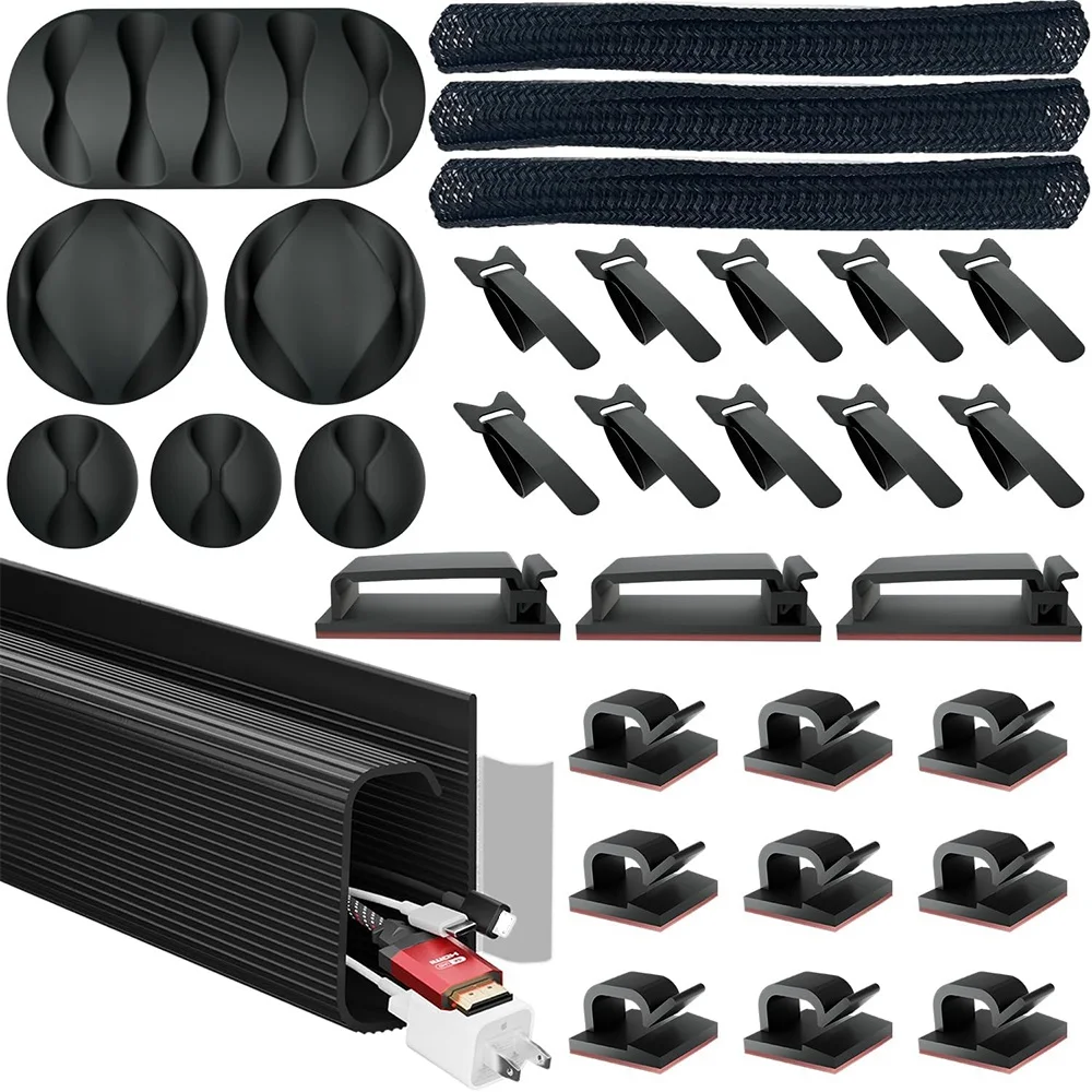 32Pcs Desk Under Cable Management Kit Cord Organizer Cable Raceway ...