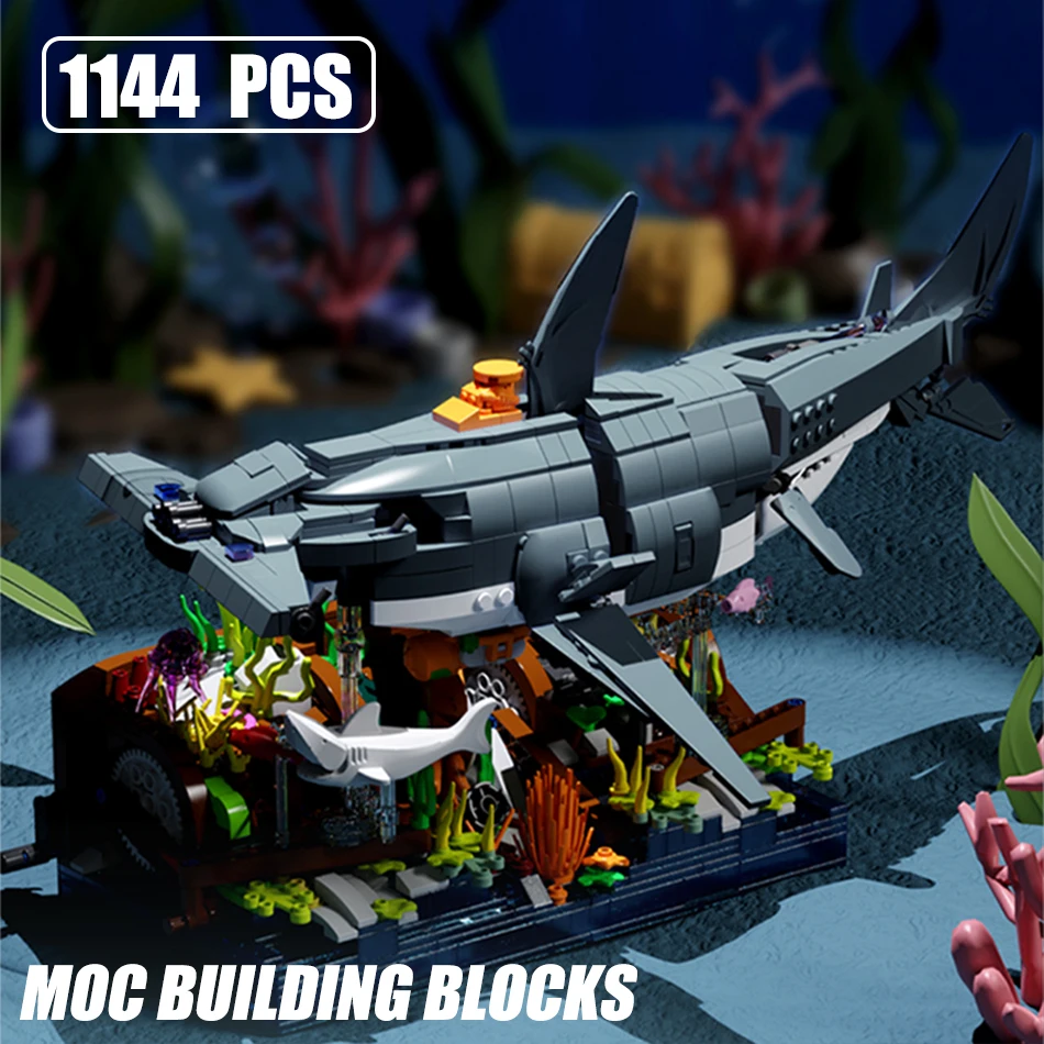Mechanical-Hammerhead-Shark-Building-Blocks-Set-with-Display-Stand-Gear ...