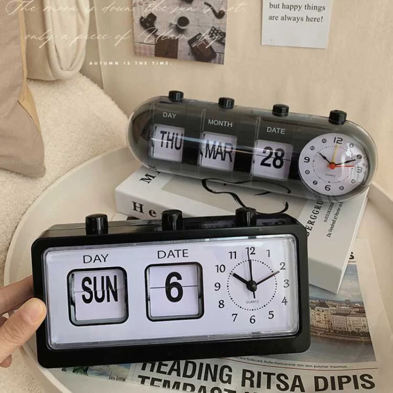 Vintage-Mechanical-Alarm-Clock-Desktop-Digital-Clock-with-Calendar-Home ...