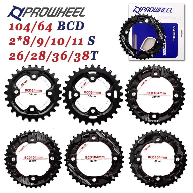 Prowheel Bicycle Chainring 104BCD 64BCD Chain Ring 26T 36T 28T 38T MTB ...