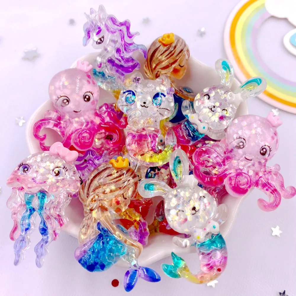 Resin Kawaii Colorful Rabbit Cat Unicorn Octopus Mermaid Flatback ...