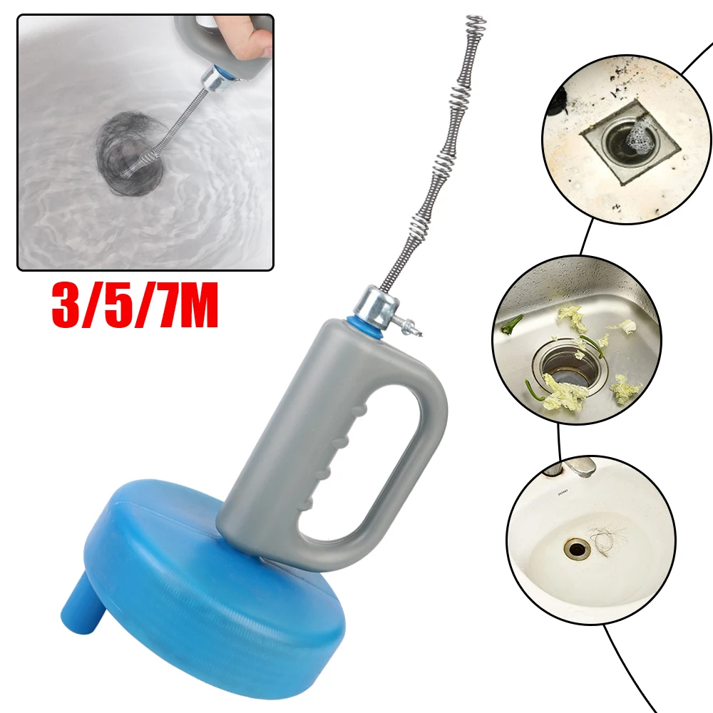 5/7/10 Meters Sewer Pipe Plunger Dredge Handheld Toilet Sink Drain ...