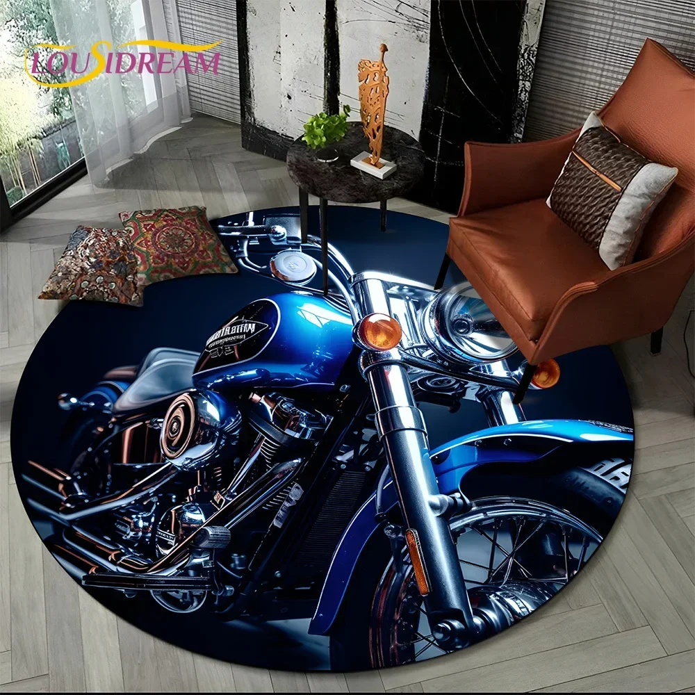 3D Retro Vintage Motorcycle Cartoon Round Area Carpet Rug for Living ...
