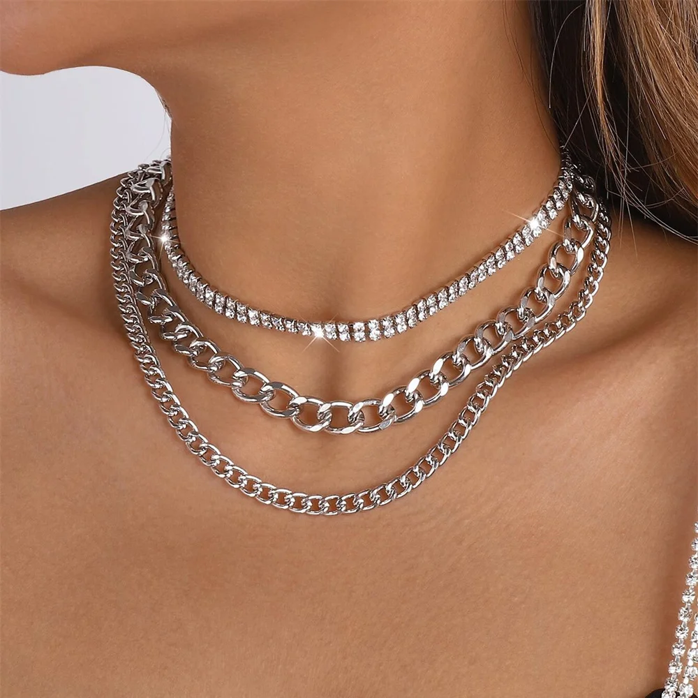 New Vintage Fashion Punk Crystal Chain Necklace For Women Female Boho ...