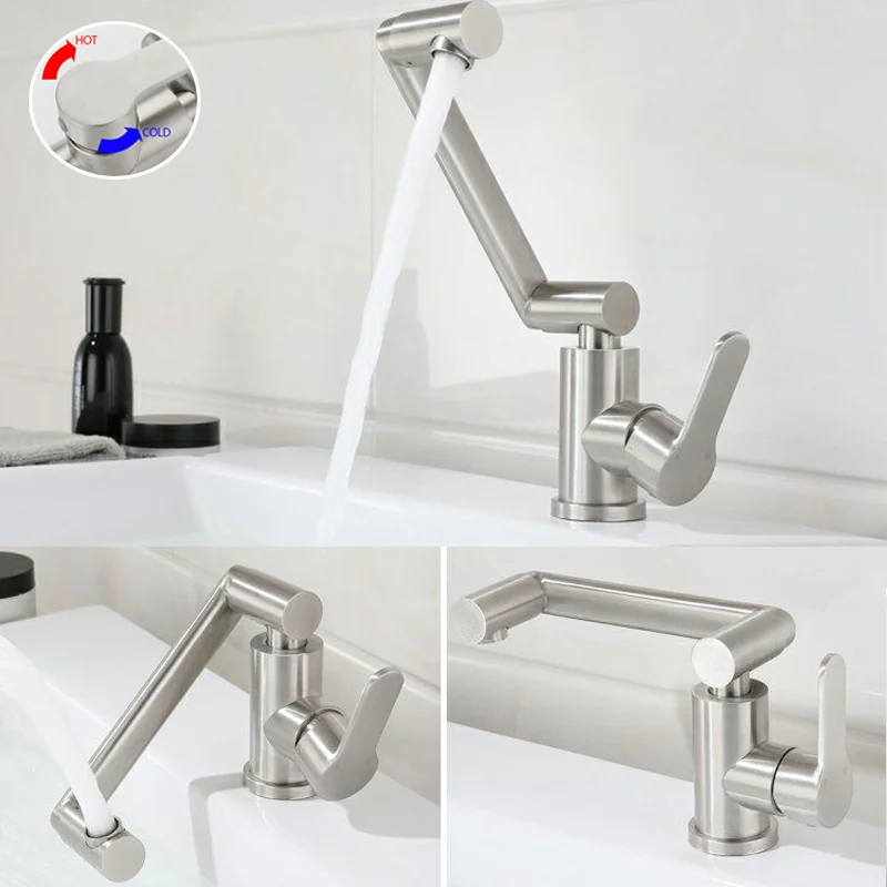 Washing Sink Stainless Steel Folding Tap Deck Mounted 360 Degree ...