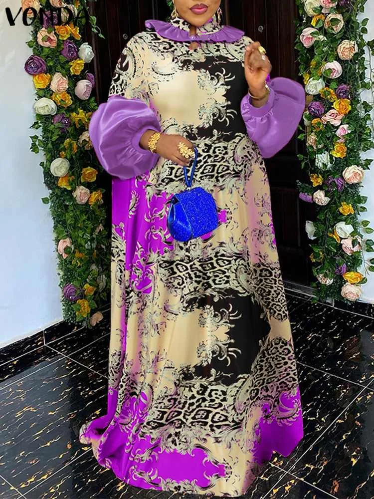 Elegant Satin Patchwork Maxi Dress 2023 Vonda Women Long Lantern Sleeve