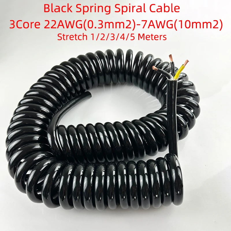 3Core-Black-Spring-Spiral-Cable-Telescopic-20-18-17-15-7AWGWire-0-5mm2-10mm2-Stretch1to5Meters ...