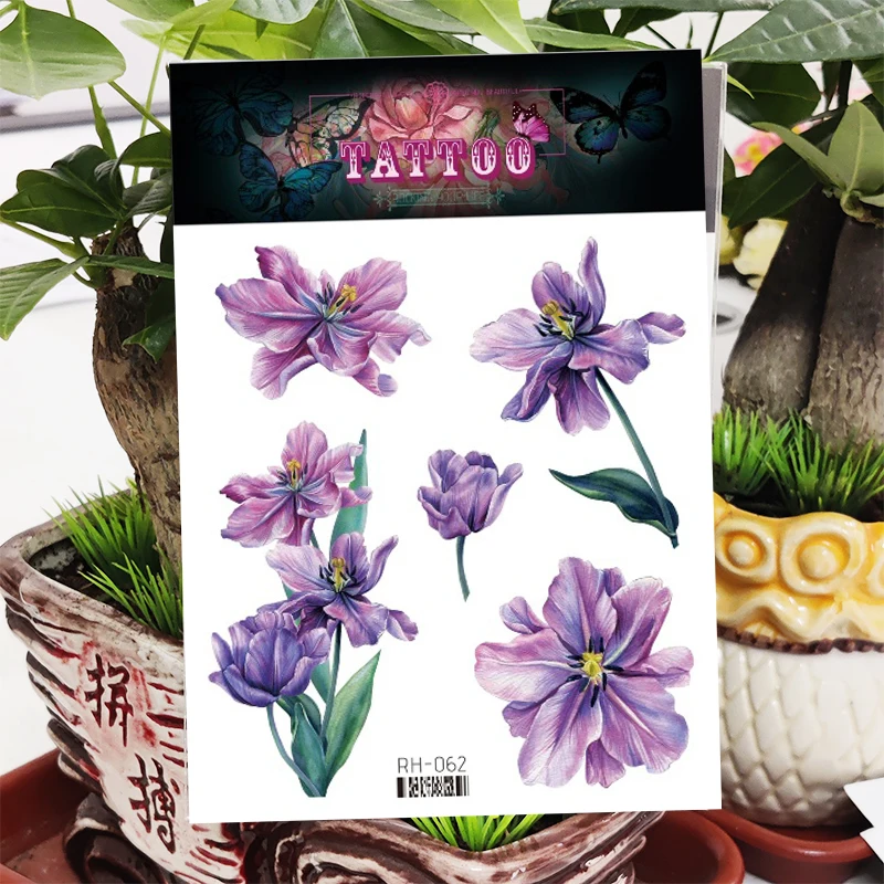 Temporary Tattoo Sticker Orchid Lily Flowers Waterproof Tatoo Stickers ...