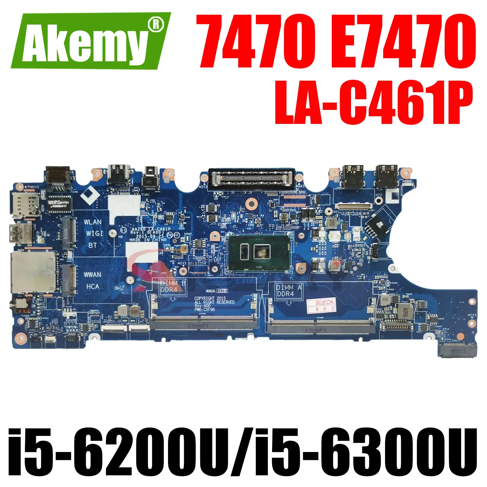 For-Dell-Latitude-7470-E7470-Laptop-Motherboard-LA-C461P-with-I5-6200U ...