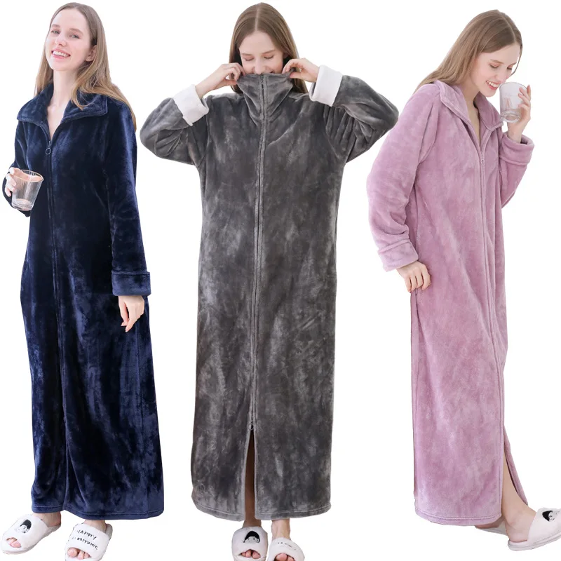 Autumn-Winter-Flannel-Zipper-Robes-for-Women-Couples-Night-Dress ...