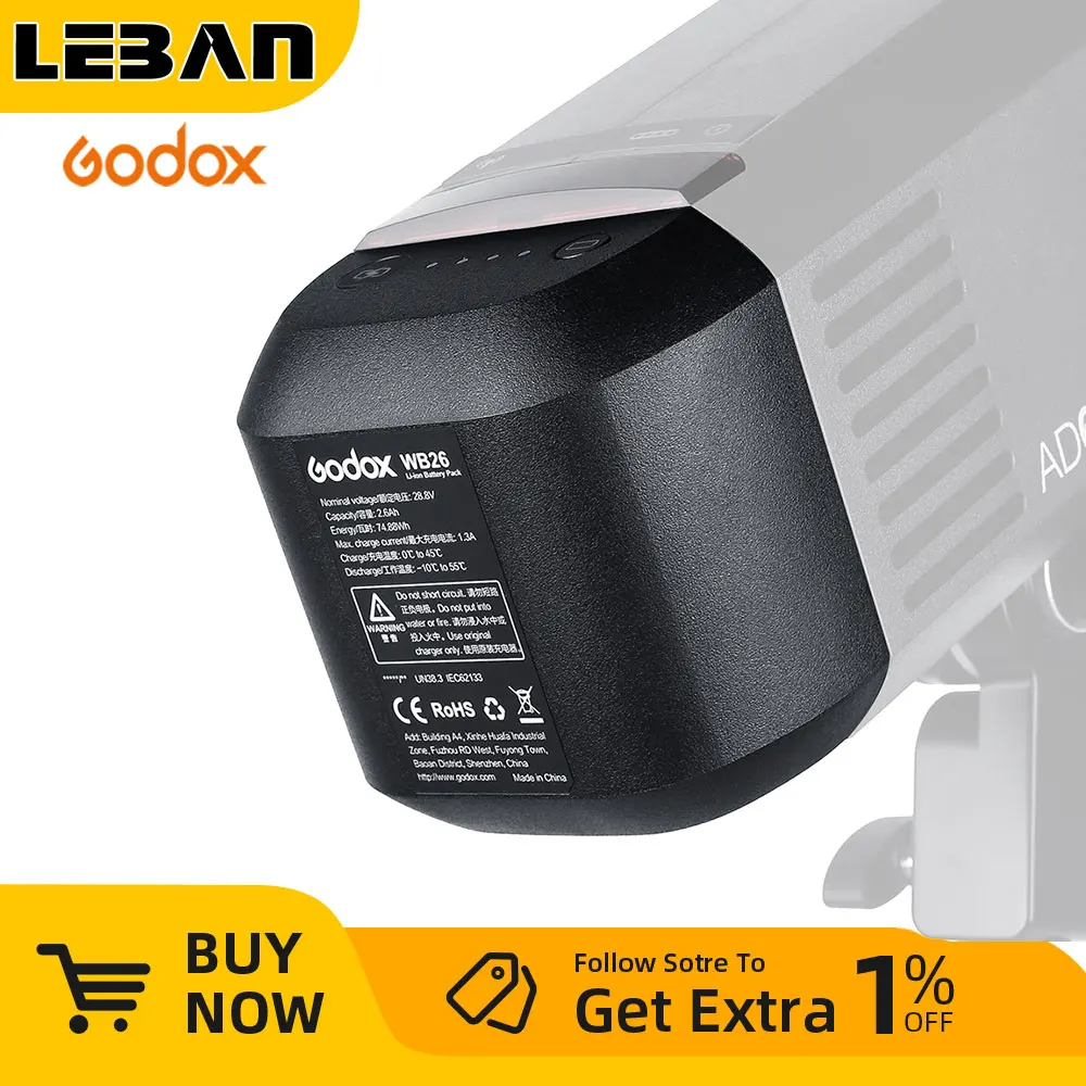 Godox 充電式リチウムイオン電池,wb26,ad600pro,2600mah,フラッシュ用|godox battery|battery ...
