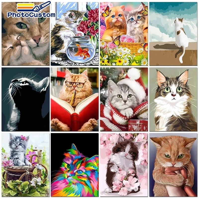 PhotoCustom-DIY-Oil-Paint-Paintings-By-Numbers-Animal-Cat-Picture ...