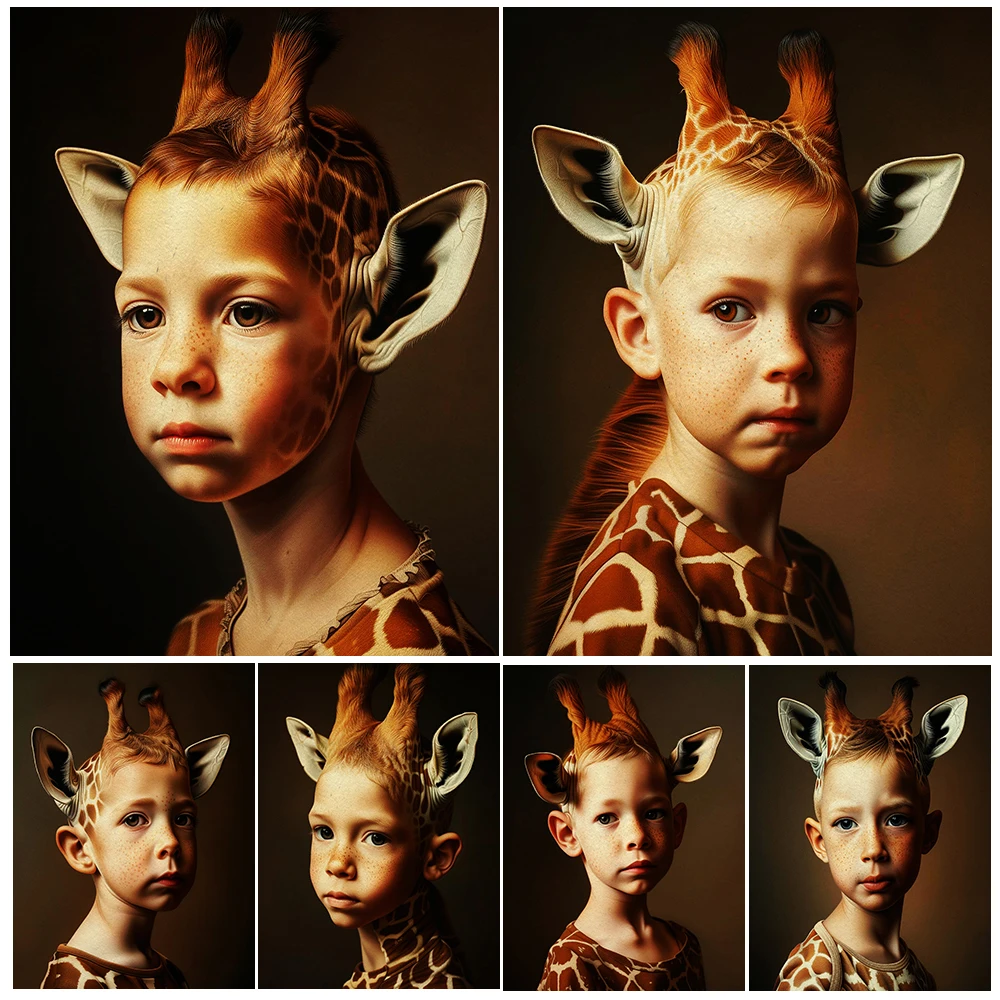 Giraffe-Boy-Portrait-Vintage-Photography-Wall-Art-Canvas-Painting ...