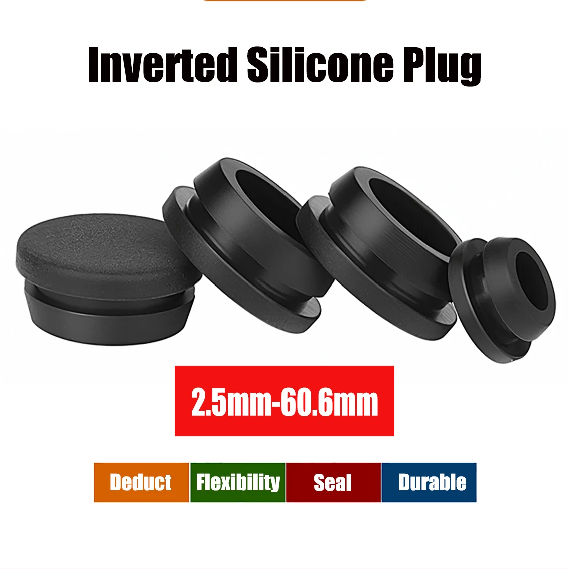 1-10Pcs 2.5-60mm Black Conical Snap-on Silicone Rubber T Type Plug ...