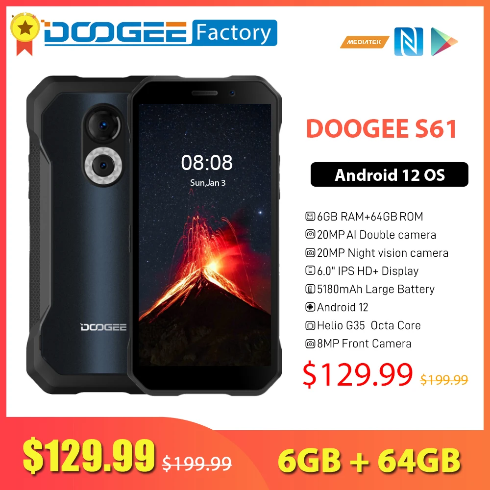 Doogee S61 Series 6gb Ram Rugged Mobile Phone 6.0 Inch Display 20mp ...