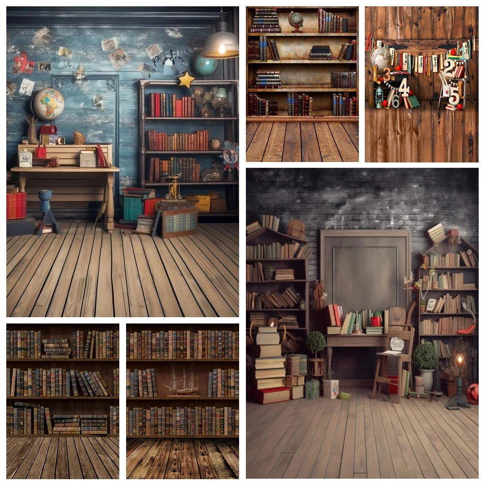 Vintage-Bookshelf-Backdrops-Wood-Library-Bookcase-Scene-Children-Back ...
