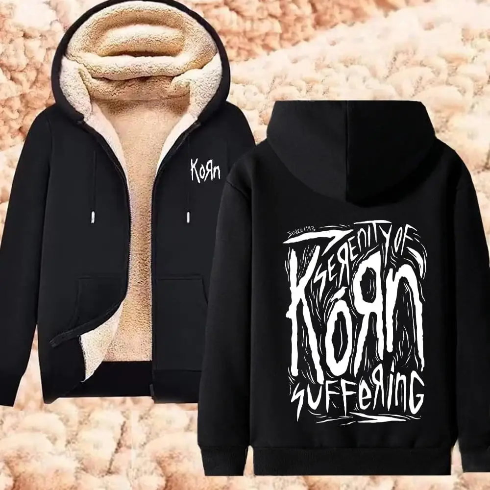 Korn Print Lambswool Hoodies Rock Band WORLD TOUR Zipper Sweatshirts ...