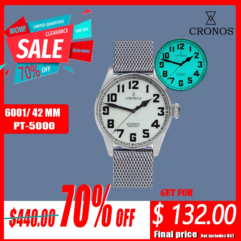 Cronos-Pilot-Flieger-Mechanical-Watch-For-Men-Stainless-Steel-Blue ...