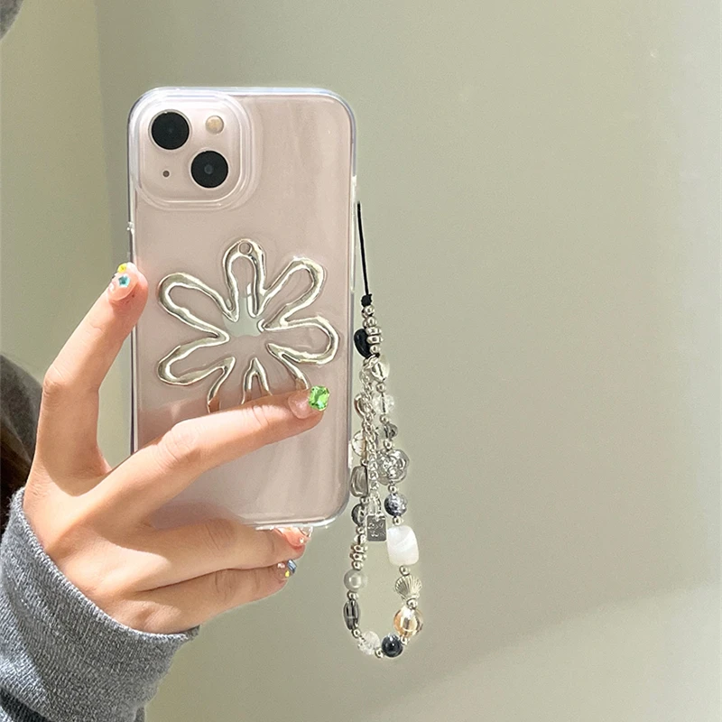 Korea-Epoxy-3D-Metal-Flower-Bracelet-Phone-Case-For-iPhone-15-13-12-14 ...