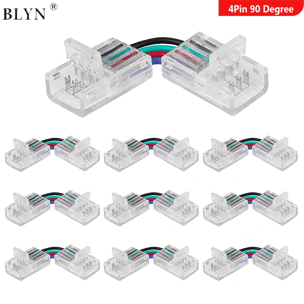 10PCS 4 Pin RGB LED Connector 90 Degree Right Angle "L" Corner ...